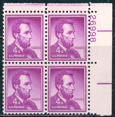 1036 - 1954 4c Abraham Lincoln Plate Block of Four VF MNH | eBay