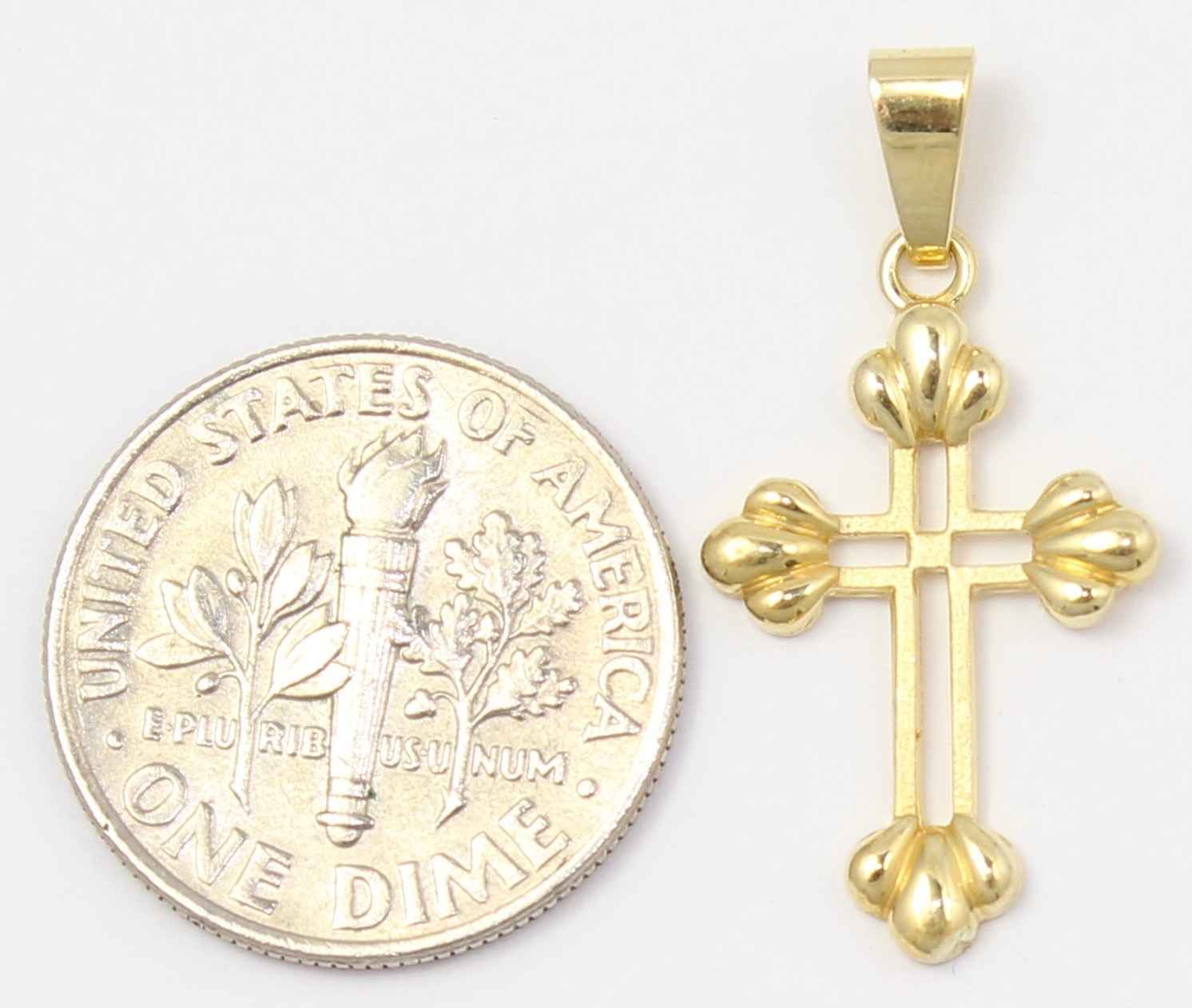 14k Yellow Gold Unique Cross Necklace Pendant - Gem