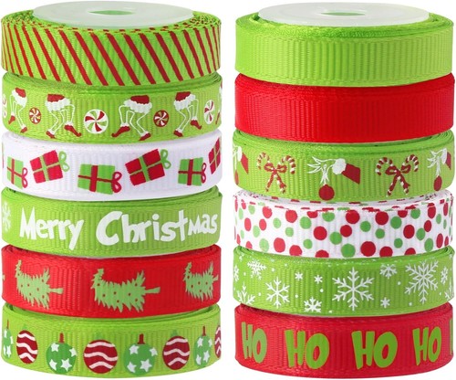 GRINCH Ribbon 12 Rolls Christmas Ribbon for Gift Wrapping 3/8 Inch,60 ...