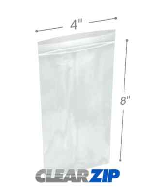 100 Reclosable 4" x 8" Zip Bags Clear Poly Plastic 2 Mil Dispenser Bag ...
