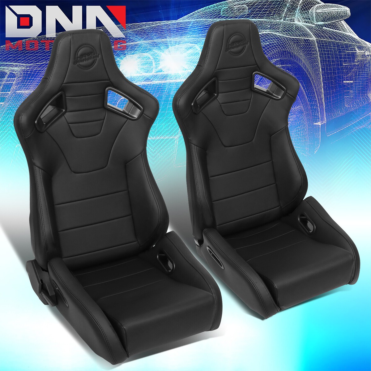 Bucket Seats NEW 2 PCS UNIVERSAL PVC LEATHER RACING ADJUSTABLE BUCKET