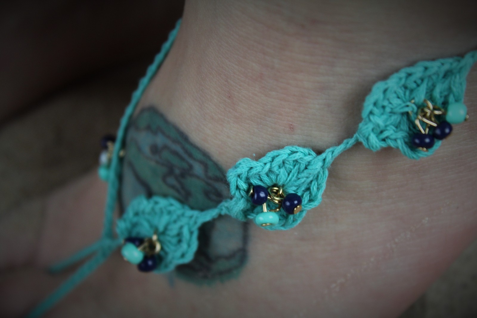 Crochet Gold Beaded Barefoot Sandals Foot Chains Anklet Toe Ring- TQ or ...