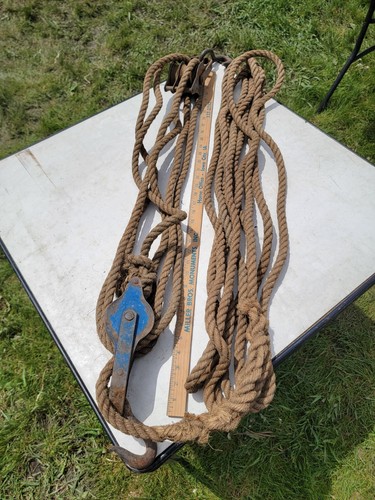 Iron Barn Pulley Block and Tackle triple Pulley With Hook Chain Rope ...