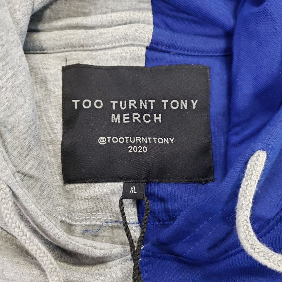 TOO TURNT TONY HOODIE MENS XL BLUE GRAY SPLIT COLOR PULLOVER ...