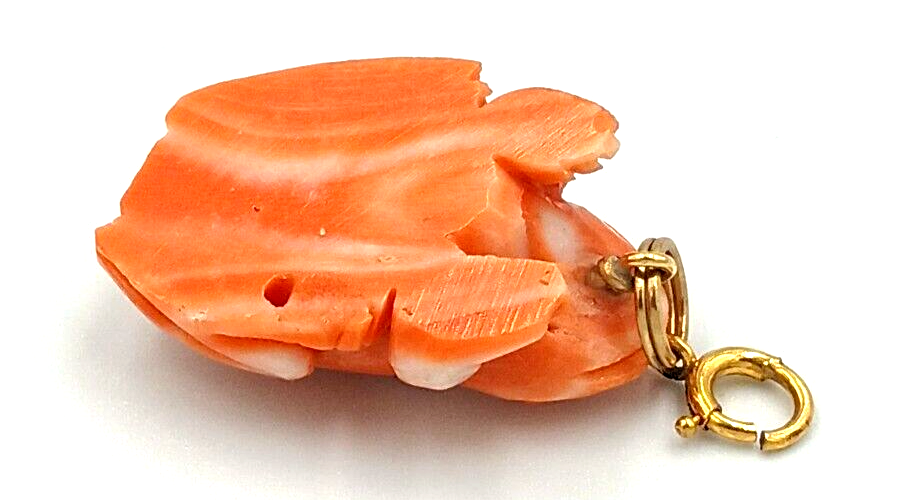Antique Good Luck FROG Handmade Salmon Japanese Coral Pendant Charm | eBay