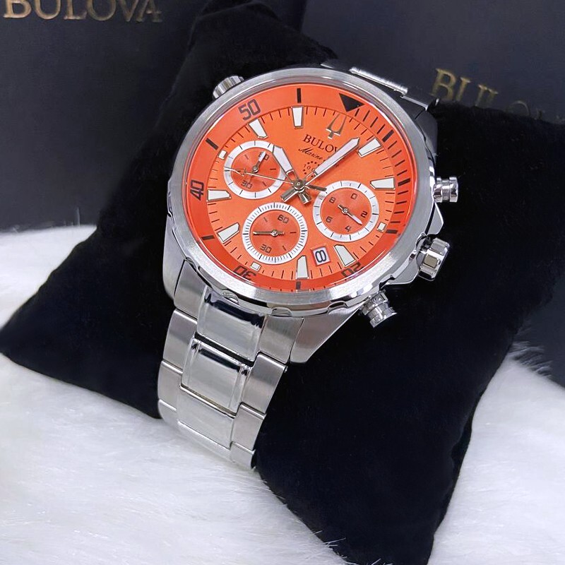 Men New Bulova Classic Orange Marine Star Stainless Steel 96B395 Watch ...