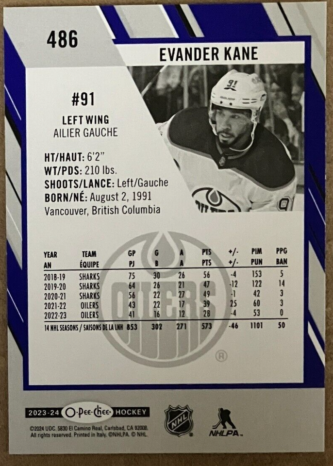 Evander Kane 2023-24 O-Pee-Chee Blue Border #486 - Edmonton Oilers | eBay