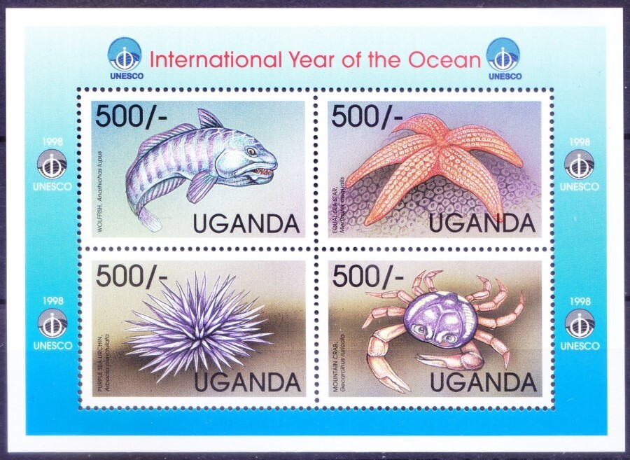 Uganda 1999 MNH SS, Int Year of Ocean, Crab, Star Fish, Urchin, Marine ...