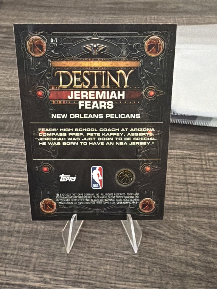 2025-26 Topps Chrome Basketball Jeremiah Fears RC Rookie Destiny Insert ...