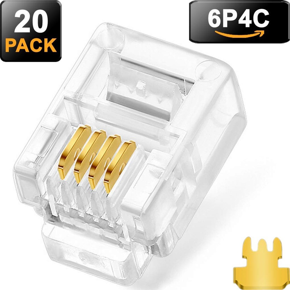 20Pack Telephone Modular Plug RJ11 6P4C Connector for Phone Line Cord ...