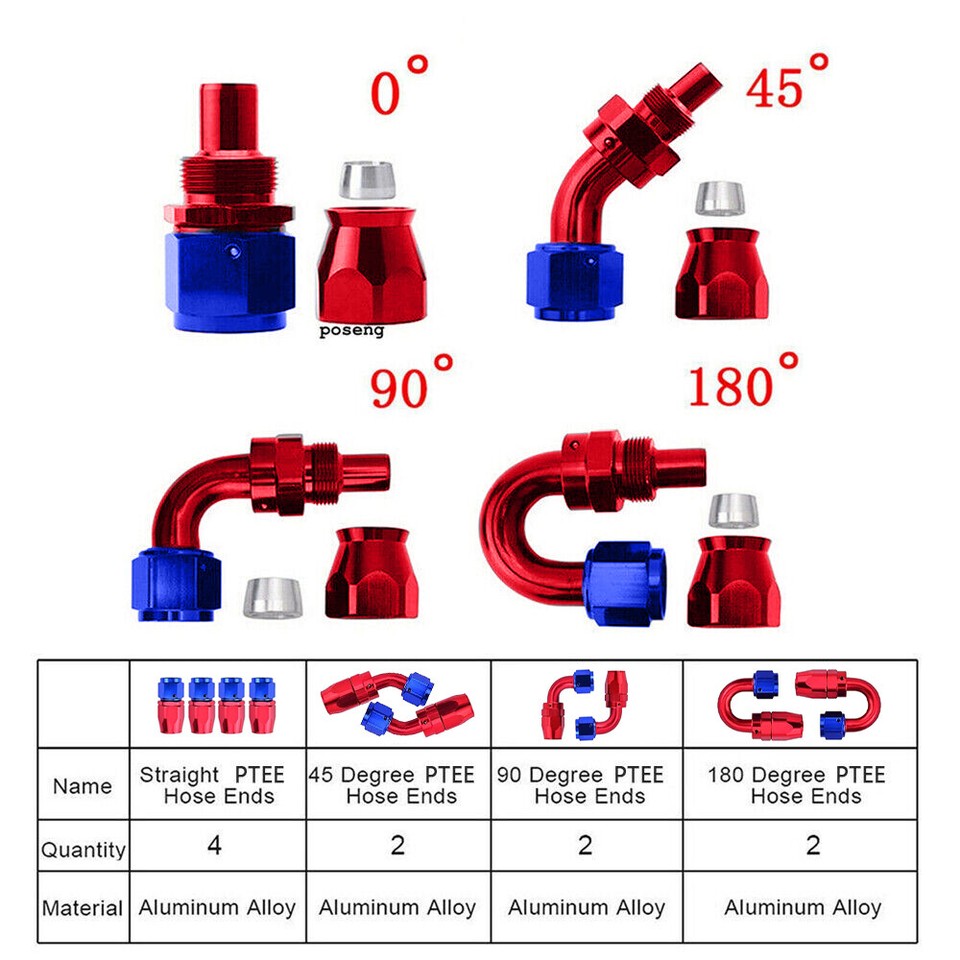 20ft Braided PTFE Fuel Hose Line Kit w/ Hose End Fitting 4AN-6AN-8AN ...