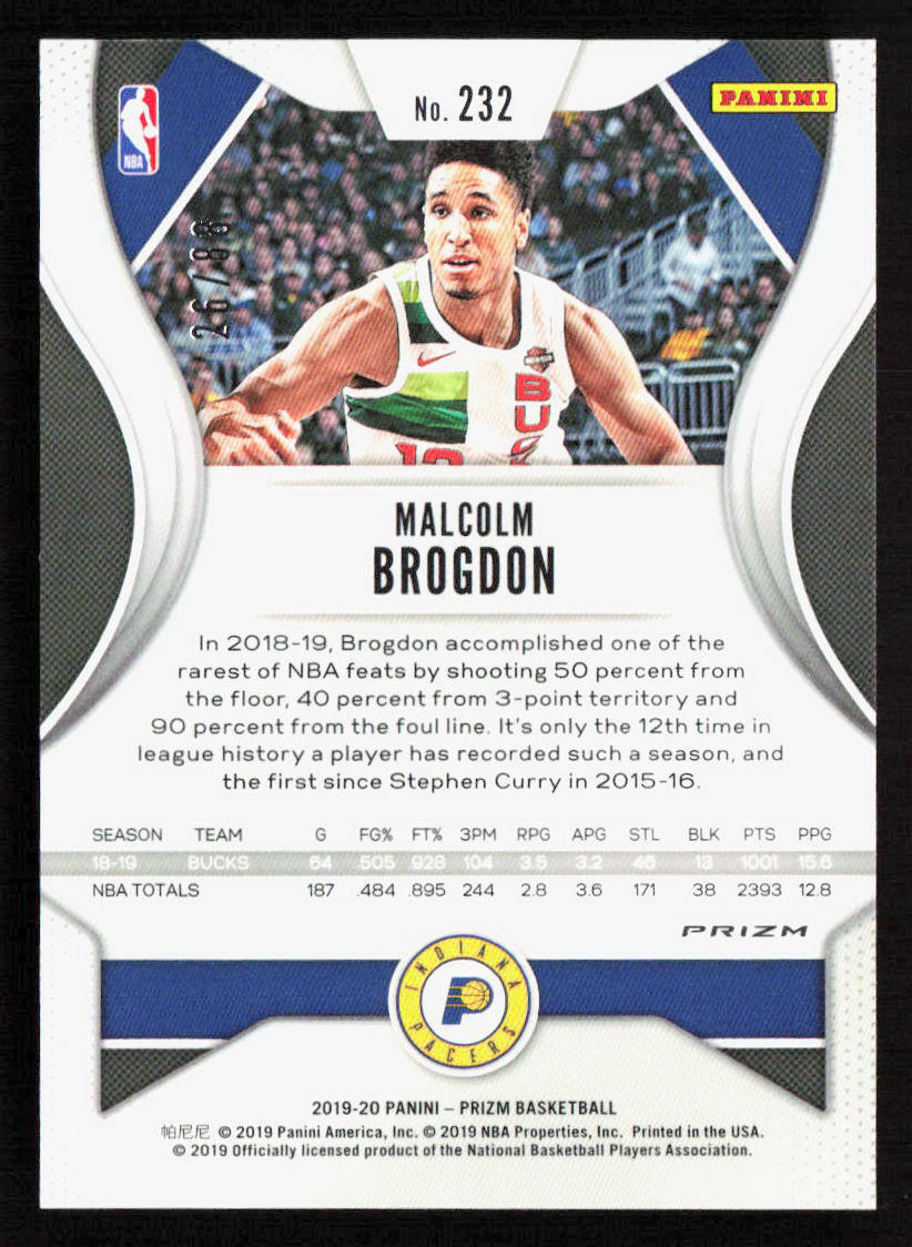 2019-20 Panini Prizm Choice Malcolm Brogdon Red Scope /88 #232 Indiana Pacers | eBay
