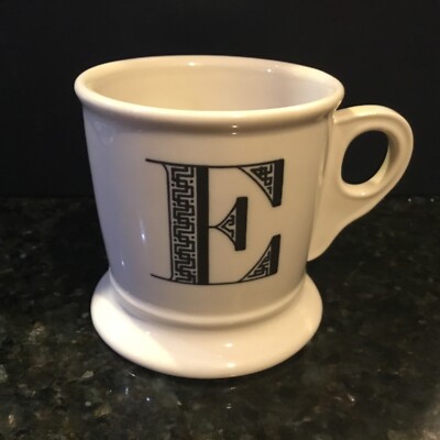 Anthropologie Mug Letter E Initial Monogram White Black Coffee Mug Cup ...