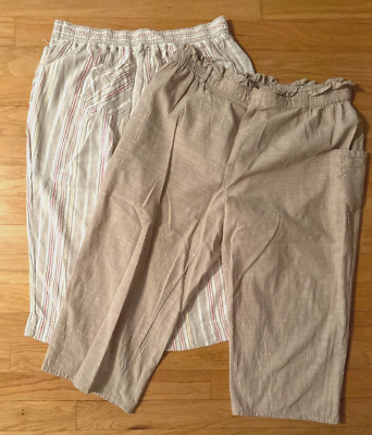 Westbound Woman Crop Capri Striped / Khaki Cargo Pull On Pants - Women ...