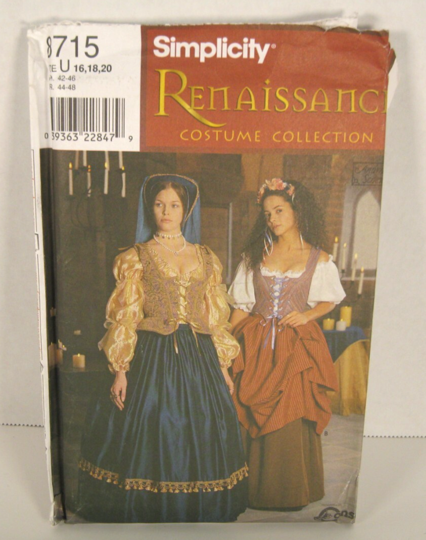 Simplicity 8715 Renaissance Costume Collection 1999 Sewing Pattern Size ...