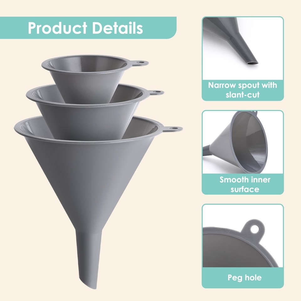 3 Pcs Plastic Kitchen Funnel Set Durable Round Food Grade Cooking ...