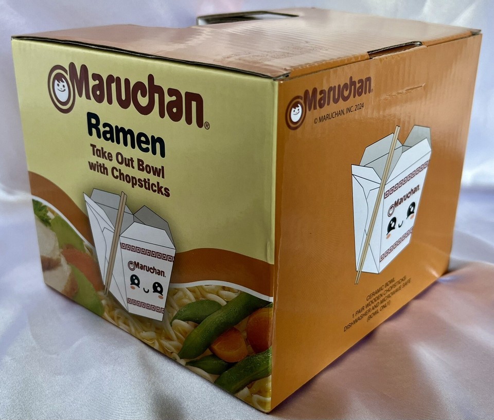 Maruchan Ramen Noodle Bowl & Chopsticks Take Out Happy Face Ceramic New ...