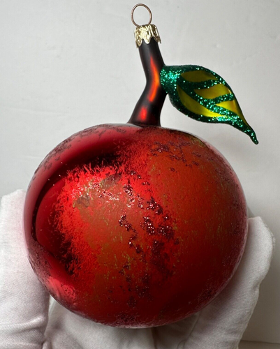 Vintage Jumbo Apple With Annealed Leaf Glass Christmas Fruit Ornament ...
