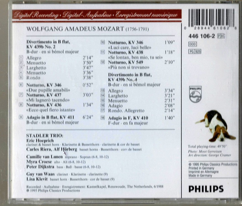 PHILIPS GERMANY STADLER TRIO - MOZART BASSET HORN BON-BONS | eBay