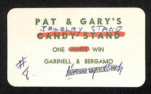 Palisades Amusement Park NJ Pat & Gary's Candy / Jewelry Stand Card #8 ...