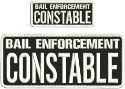 B E CONSTABLE EMBROIDERY PATCH 4X10 & 2X5 HOOK ON BACK WHITE ON BLACK ...