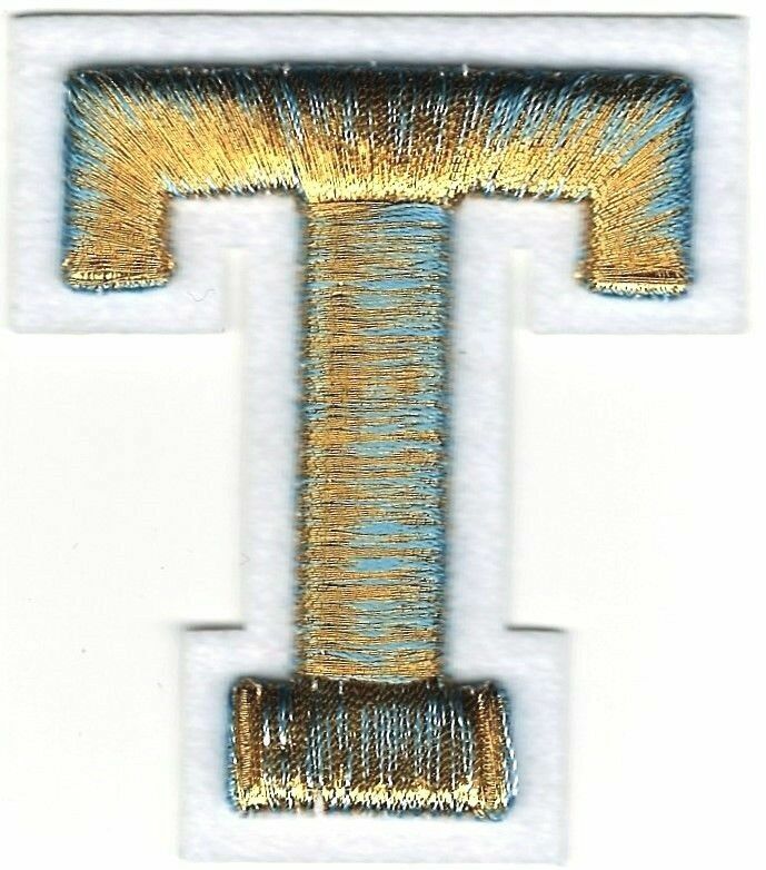3D Raised Letter T Patch Embroidered Metallic Gold Blue Iron on Sew on ...