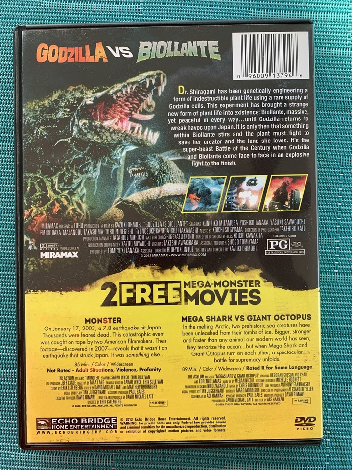 Godzilla vs. Biollante / Monster / Shark vs. Octopus (DVD, 2013 ...