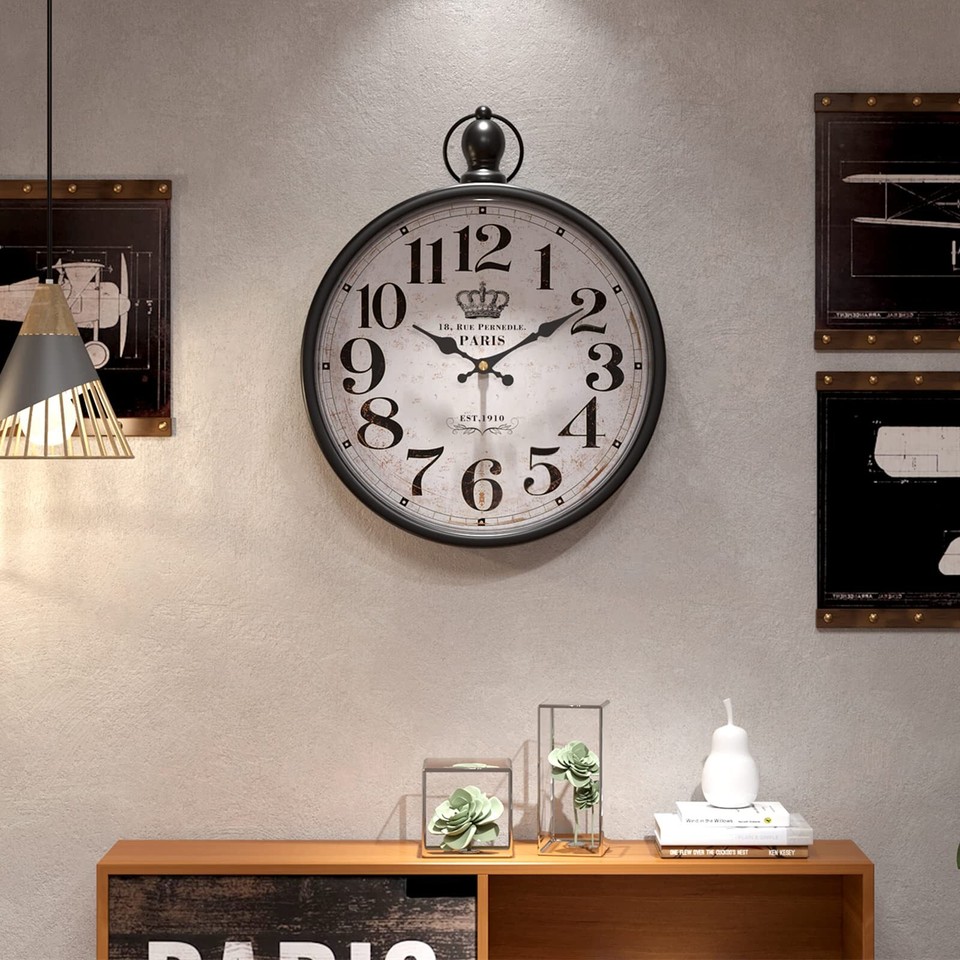 Retro Round Wall Clock. Black Vintage Antique Decor Wall Clocks for ...