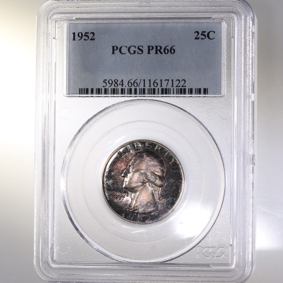1952 Washington 25C PCGS Certified PR66 Toned Proof Silver Quarter Coin ...