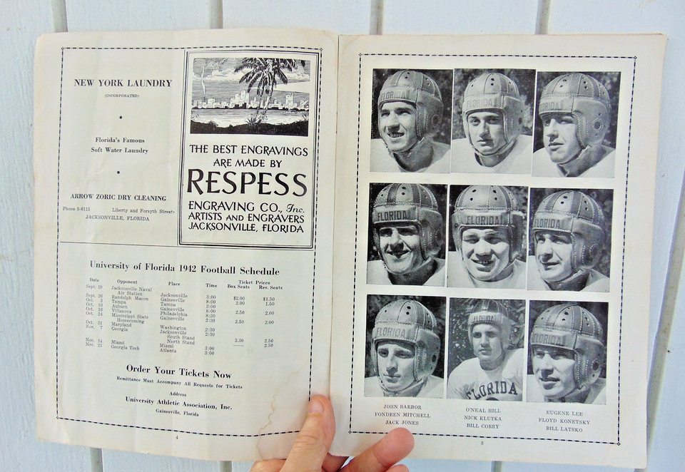 RARE 1942 GAINESVILLE FLA Football Program - RANDOPH MACON vs FLORIDA ...