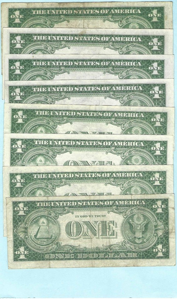 1935A, B, C, D,E, F, G, H, 1 Dollar Silver certificate note, 8 Notes ...