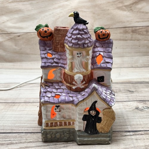 Vtg Creepy Cottage Halloween Haunted House Ceramic Electric Light Ghost ...