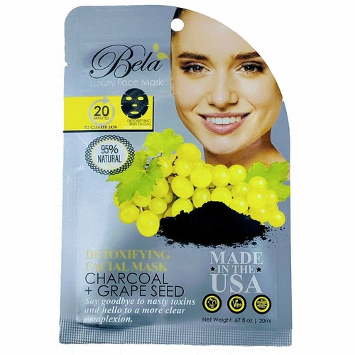 Bela Luxury Face Mask Sheet Detoxifying Formula - Charcoal & Grapeseed ...