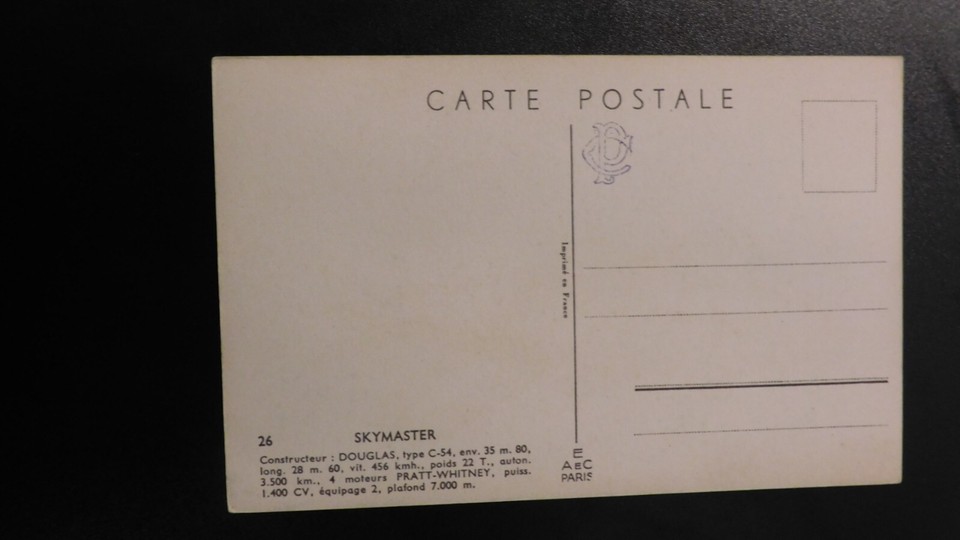 Mint France PPC Picture Postcard Plane in Flight Skymaster Douglas C54 ...