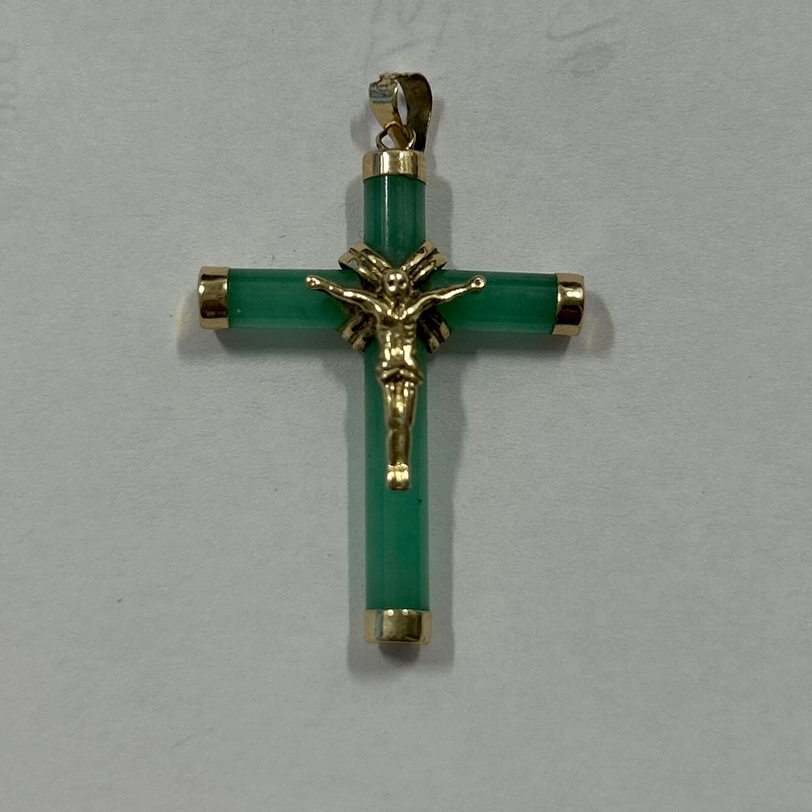 Rare 14K Yellow Gold Jesus Crucifix Green Jade Cross … - Gem