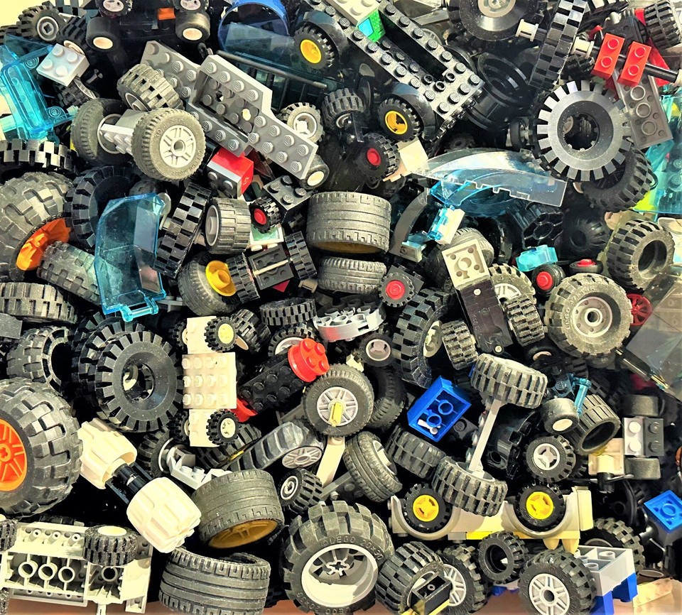 LEGO Bulk WHEELS 1/2 lb pound Tires Axles Hubs Car Rims Lots Parts ...