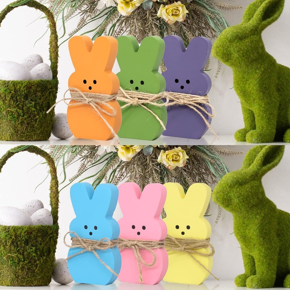 Easter Decorations - 6PCS Wood Bunny Peeps Easter Tiered Tray Decor ...