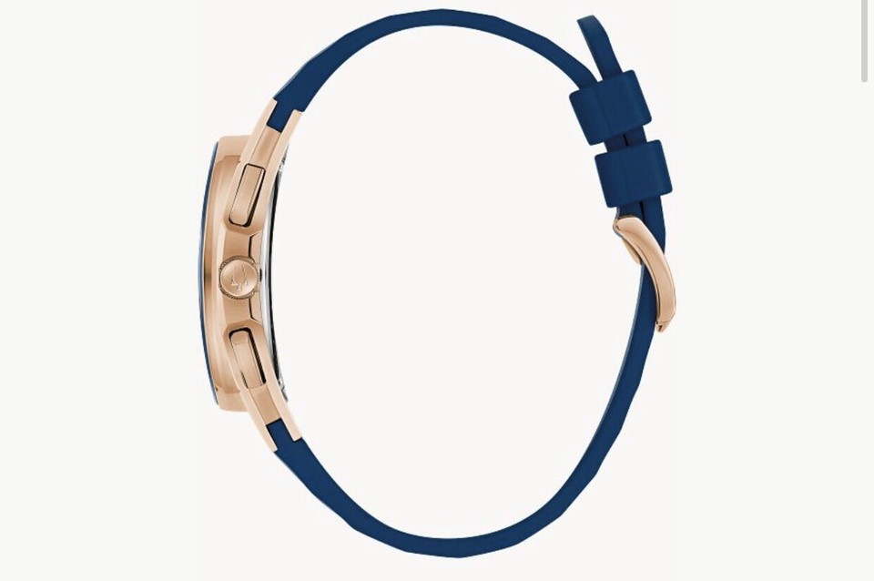 Bulova CURV Marc Anthony Blue Rubber Rose Gold Chronograph 44mm Watch ...