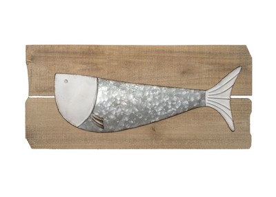 Silver Fish Wall Plaque White Coastal Fish Home Decor Wall Art Wood ...