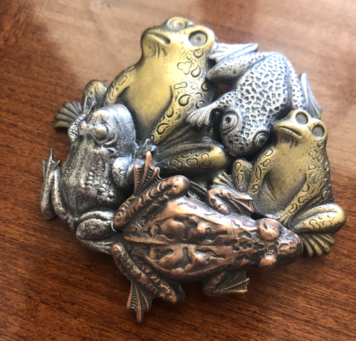 Vintage K & T 5 Frogs Toads Brooch Pin Silver Tone Gold Tone & Cooper ...