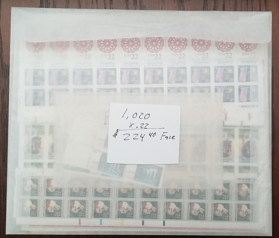 Discount Postage $224.40 Face Value in .22 cent stamps (1,020 Stamps ...