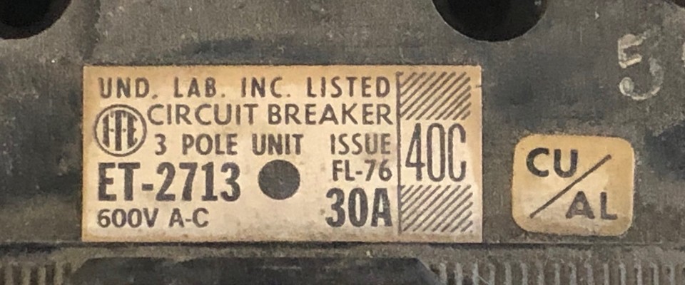 Und. Lab. Inc. Circuit Breaker 3 Pole Unit 600V A-C | eBay