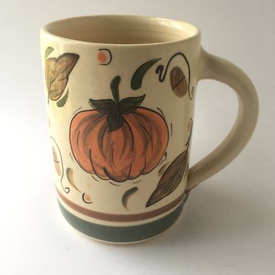 Painted Pottery Beer Cider Stein Mug Pumpkin Thanksgiving Fall Harvest ...