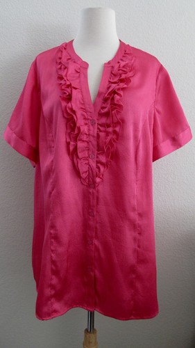 Lane Bryant Top Plus 18 20 Pink Short Sleeve Princess Seam Ruffle Neck ...