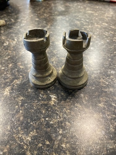 Vintage HEAVY lot of 2 Solid Brass? Chess Pieces Rare Decorative Metal ...