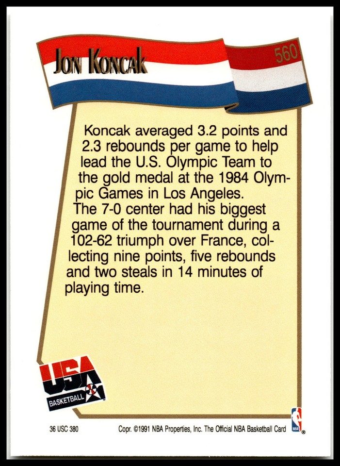 Jon Koncak #560 1991 NBA Hoops 1984 USA Basketball Team USA B0152A | eBay