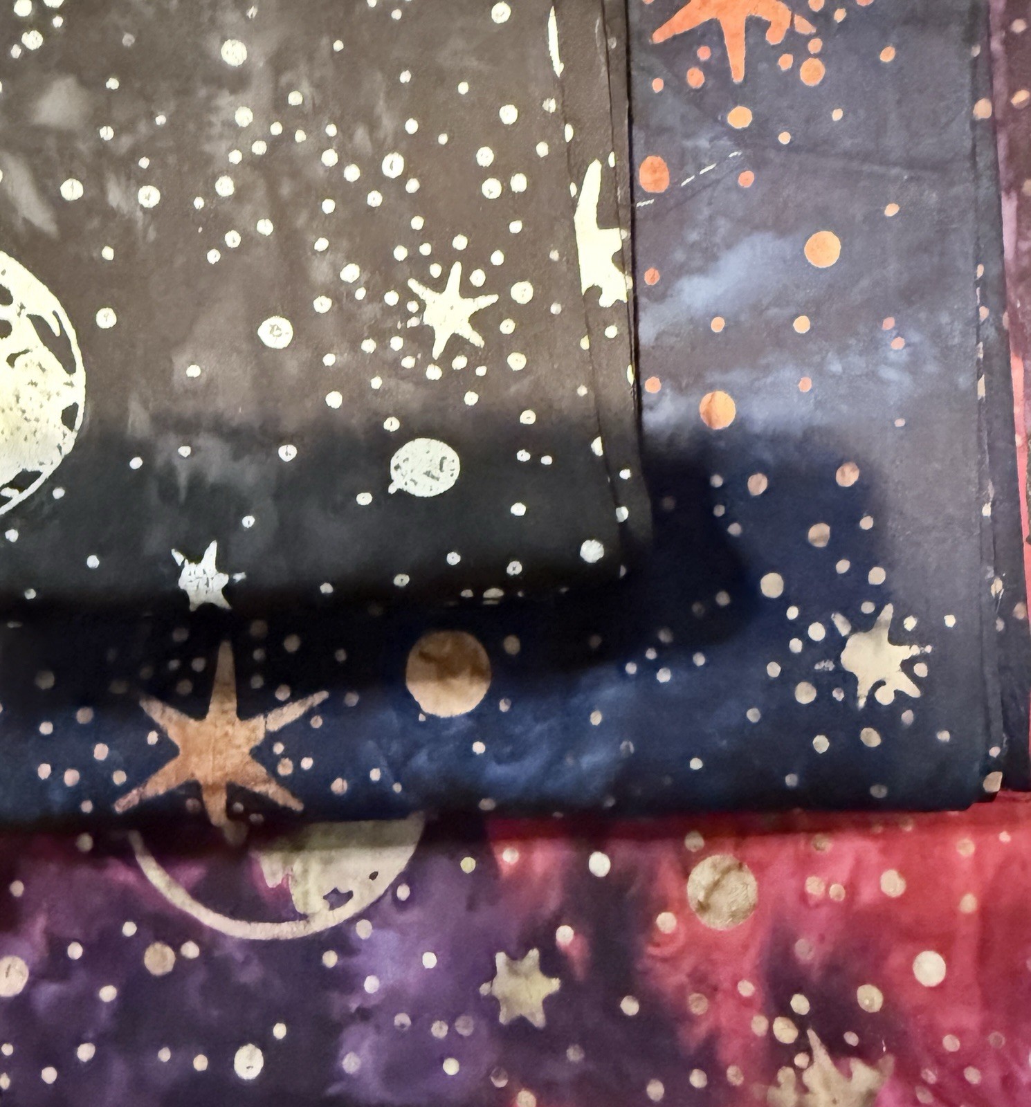 OOP Batik Moon Fabric Bundle WOF Celestial Stars Planets Quilting ...