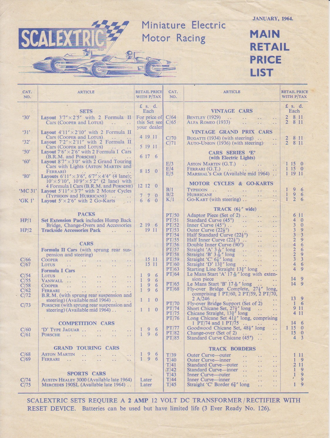 Scalextric original 1964 January Price List | eBay