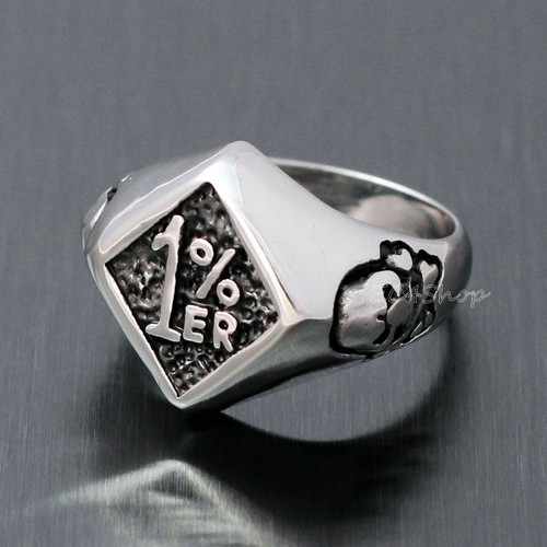 Men's 1%er Outlaw Biker Skull Ring One Percenter 316L Stainless Steel ...