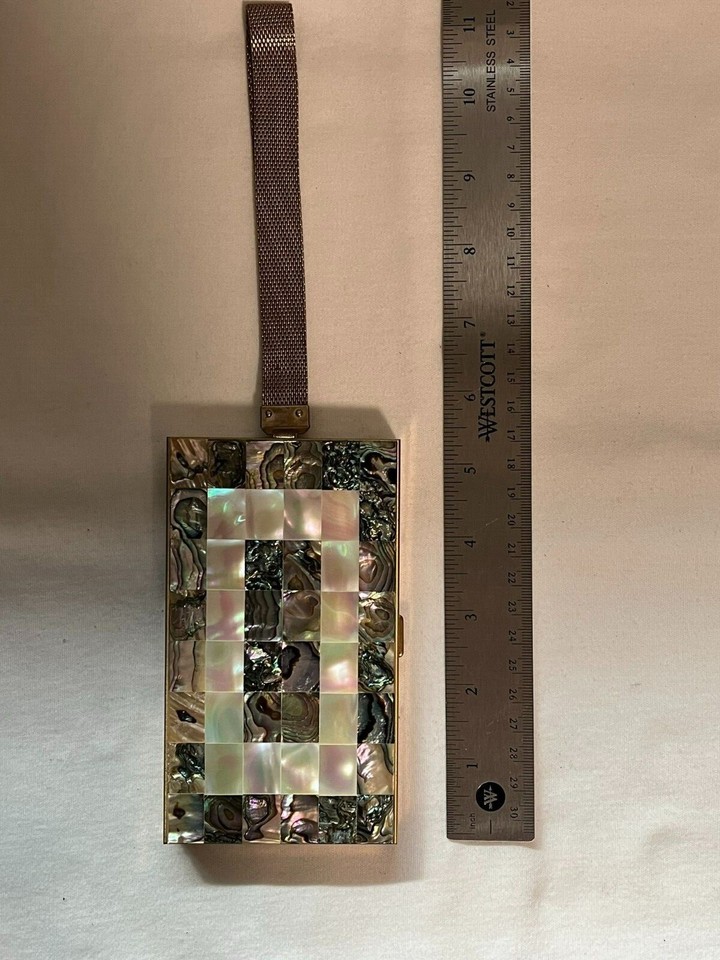 Vintage Mother of Pearl & Abalone Inlay Carry All Makeup Case Purse ...